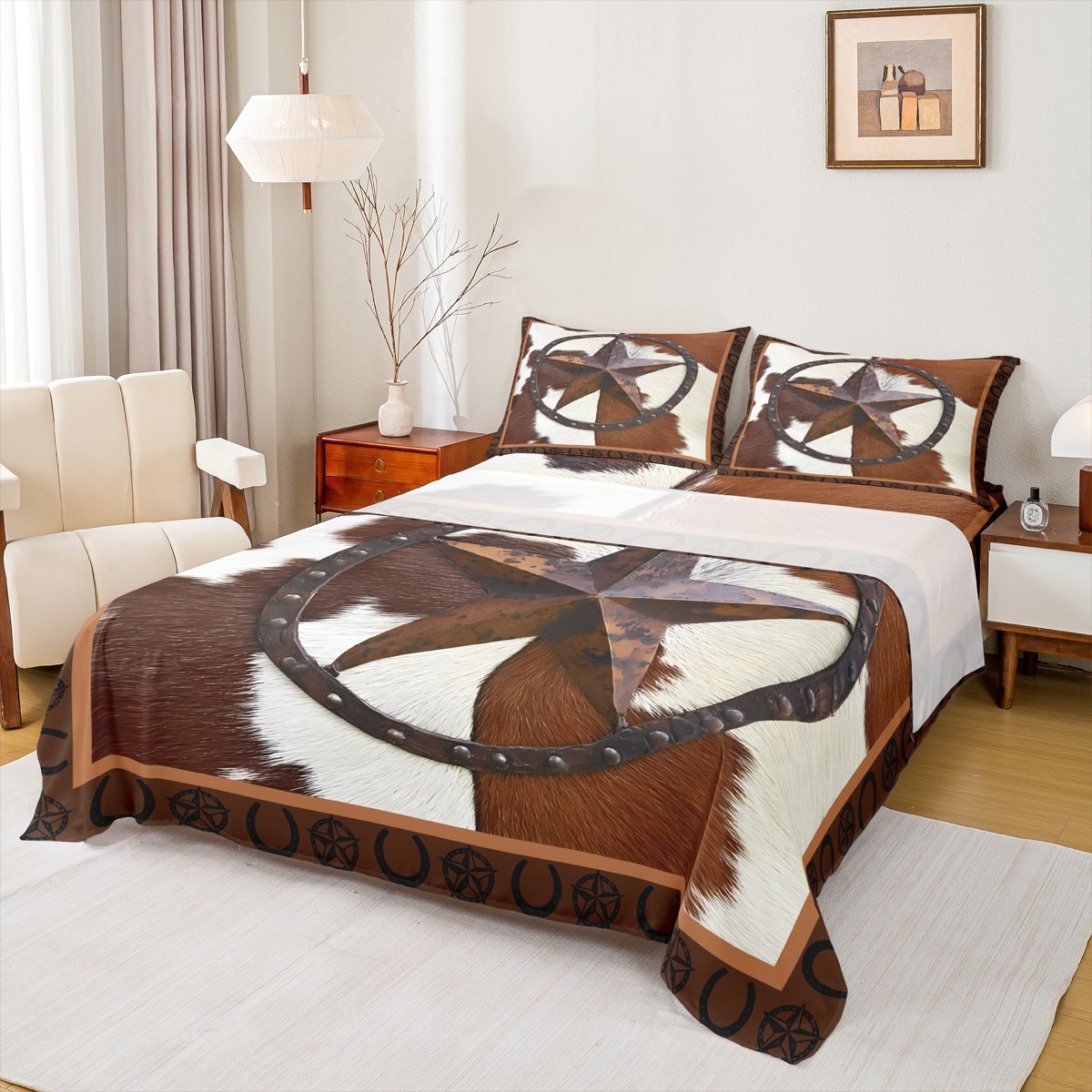 Feelyou Brown Texas Stars Twin Sheet Sets for Kids, Western Rustic ...