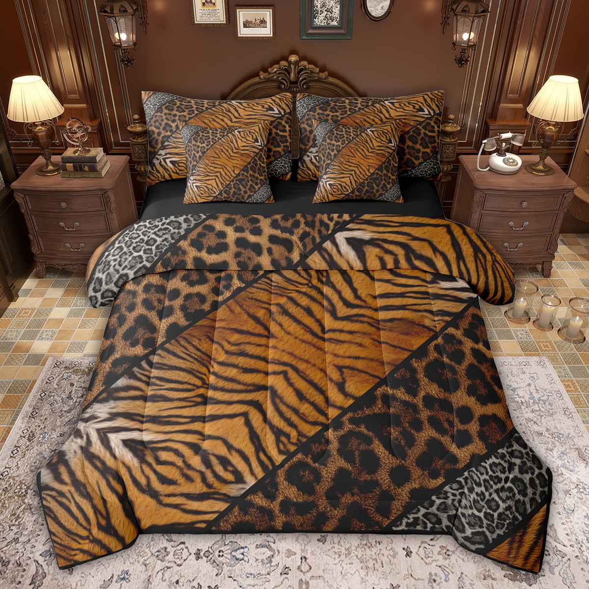 Feelyou Brown Zebra Print Bedding Comforter Set 7pcs for Teen, Leopard ...