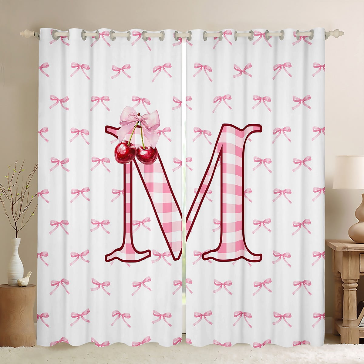 Feelyou Buffalo Initial Letter Black Out Curtains for Kids, Kawaii Pink ...