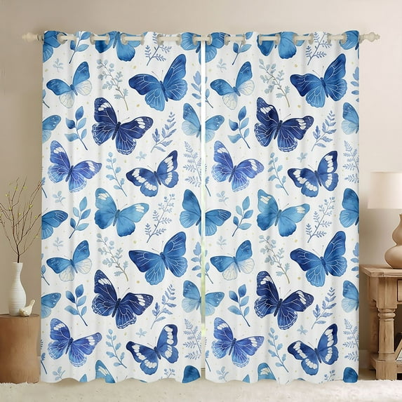 Feelyou Butterfly Blackout Curtains Set of 2 (52x84 Each), e Leaf Plant ...