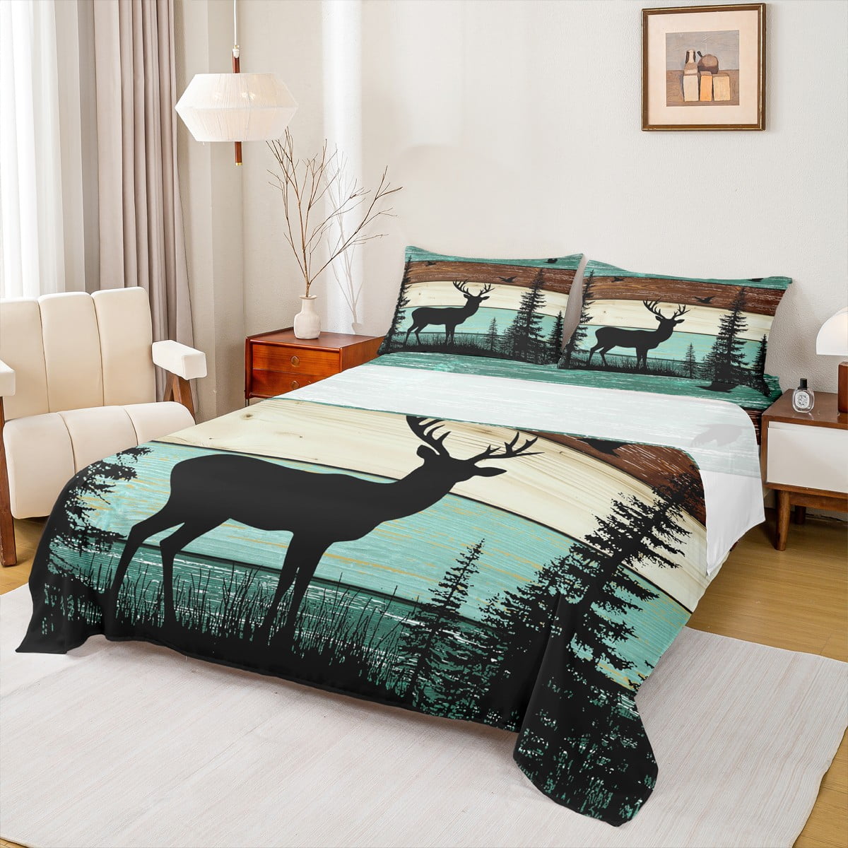 Feelyou Cabin Deer Bed Sheets, Rustic Farmhouse King Sheets, Jungle ...