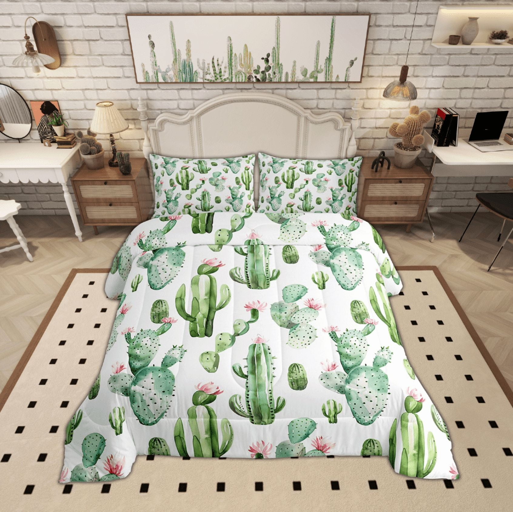 Feelyou Cactus Kids Bedding Comforter Set, Cartoon Plant Botanical Twin ...