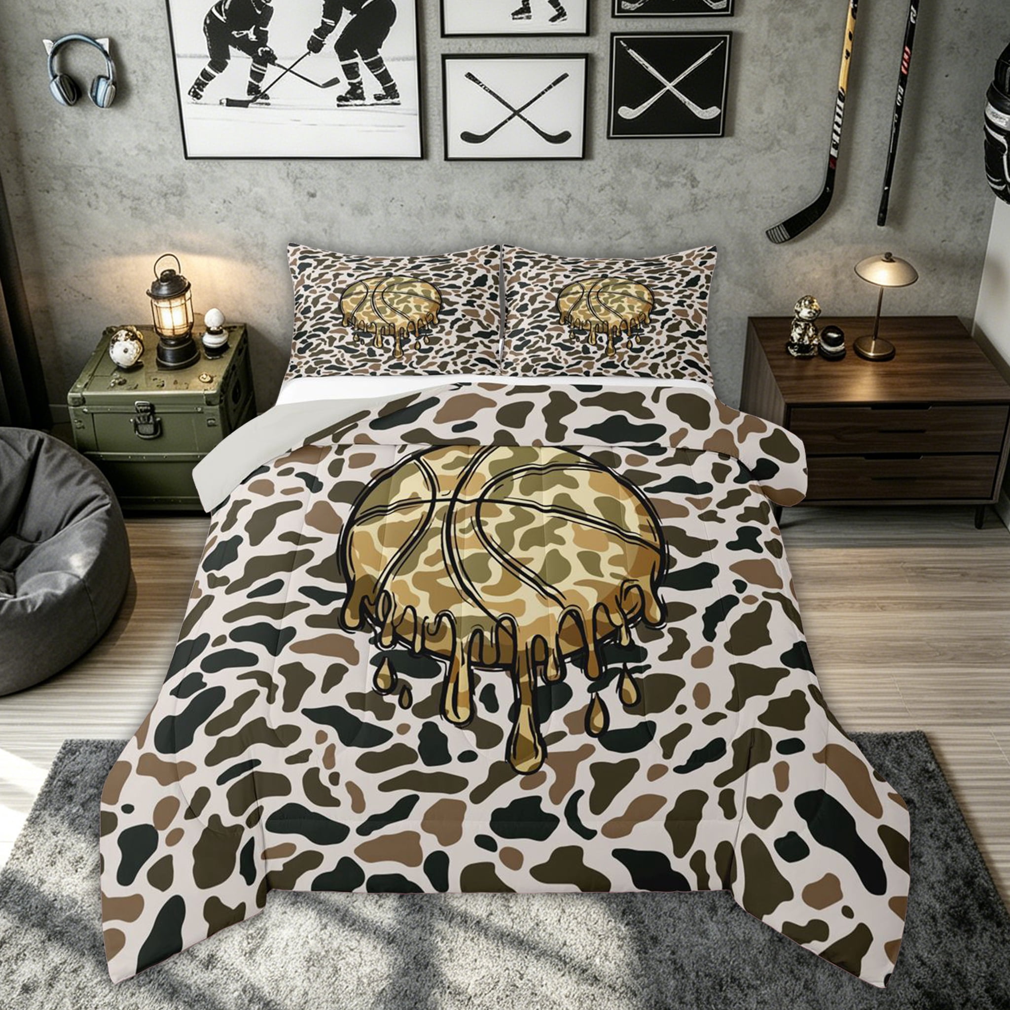 Feelyou Camouflage Basketball Sport Queen Comforter Set for Kids, Beige ...