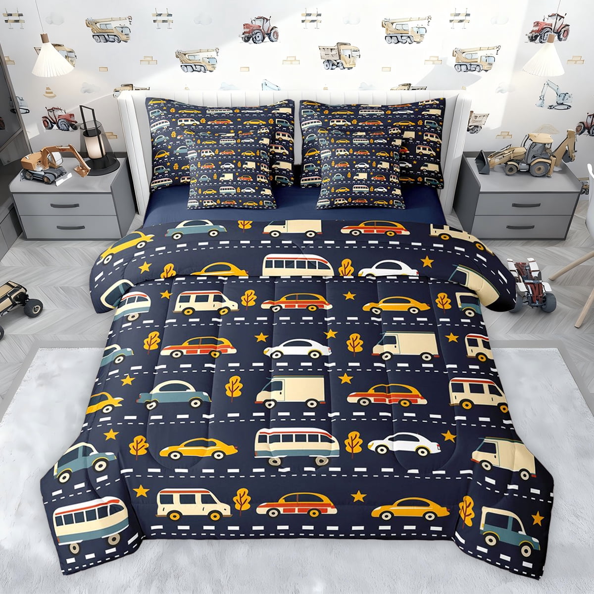Feelyou Camping Bus Bedding Comforter Set 7pcs, Cartoon Car Vehicle ...