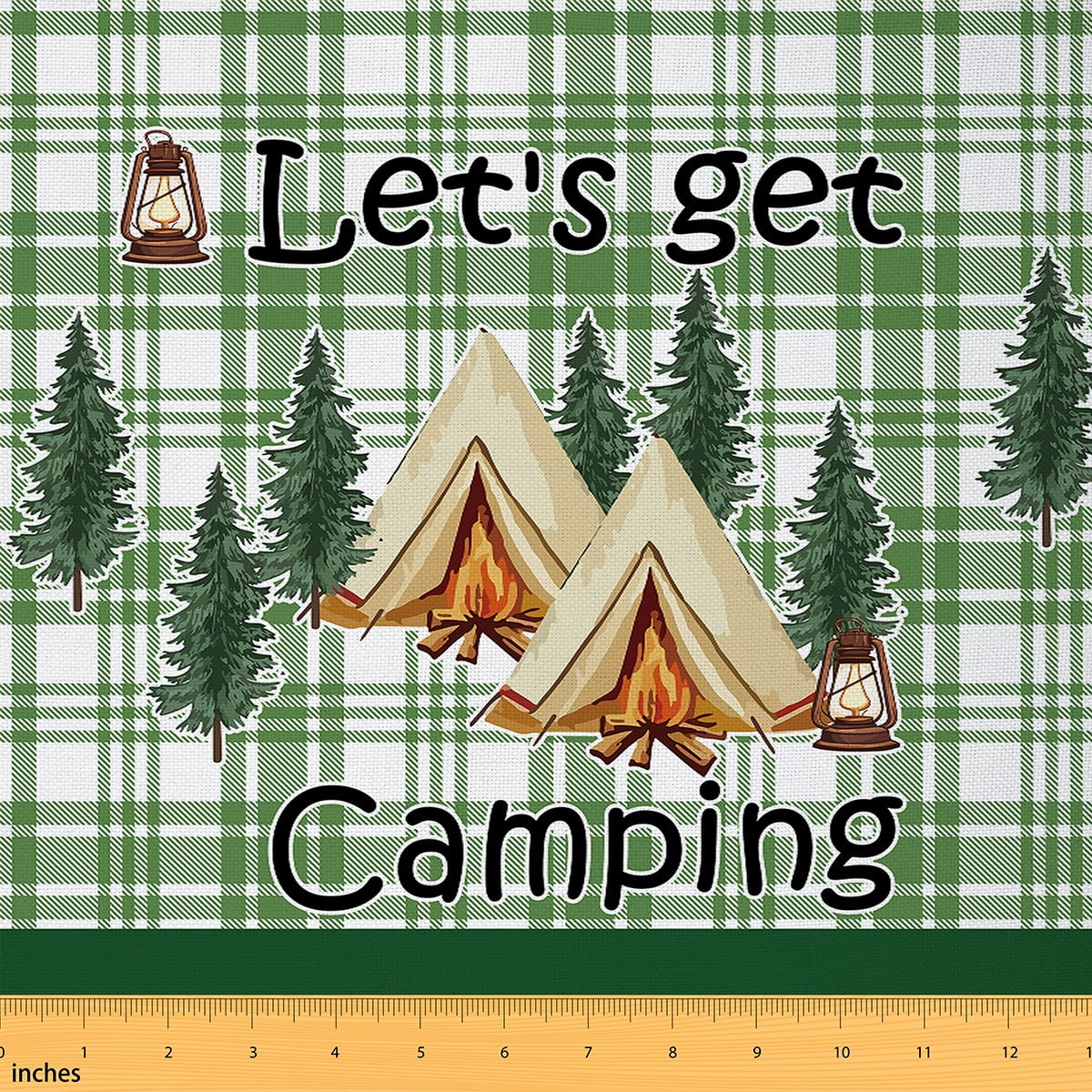 Feelyou Camping Tent Campfire Fabric by the Yard 1 Yard, Green Grid ...