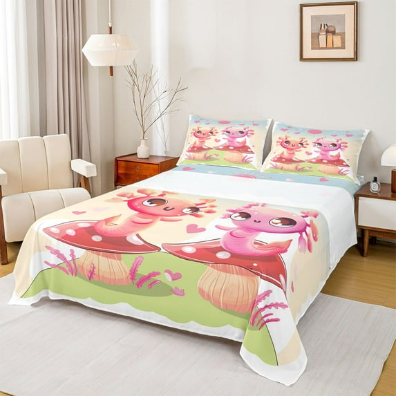 Feelyou Cartoon Axolotl Kid Bed Sheets, Mushroom Plant King Sheets, 4 ...