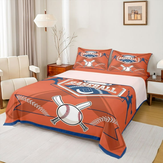 Feelyou Cartoon Baseball Athlete Queen Sheet Sets for Kids, Orange Blue ...
