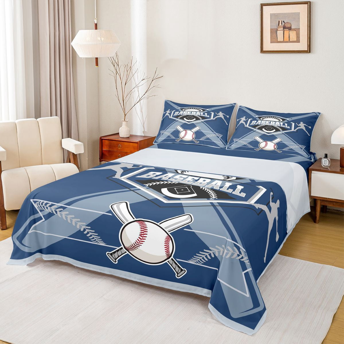 Feelyou Cartoon Baseball Athlete Twin Sheet Sets for Kids, Blue Grey ...