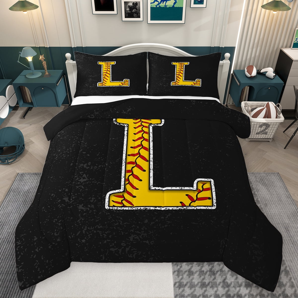 Feelyou Cartoon Baseball Print Bedding Comforter Set, Monogrammed L ...