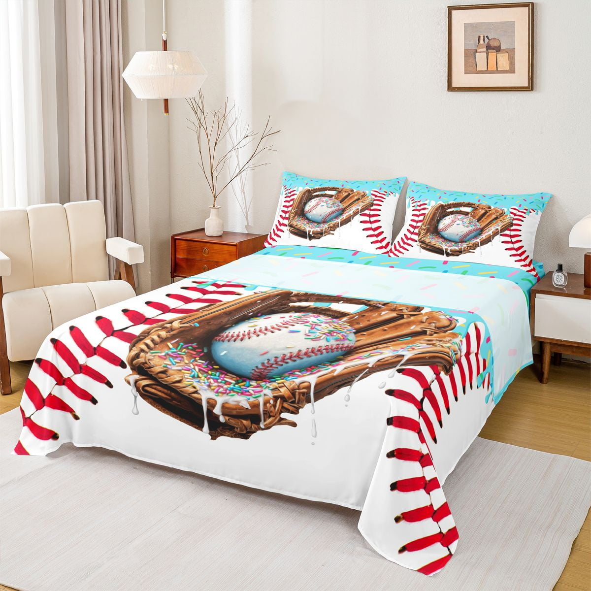 Feelyou Cartoon Baseball Twin Sheet Sets, Eat Sports Sleep Bedding, 3 ...