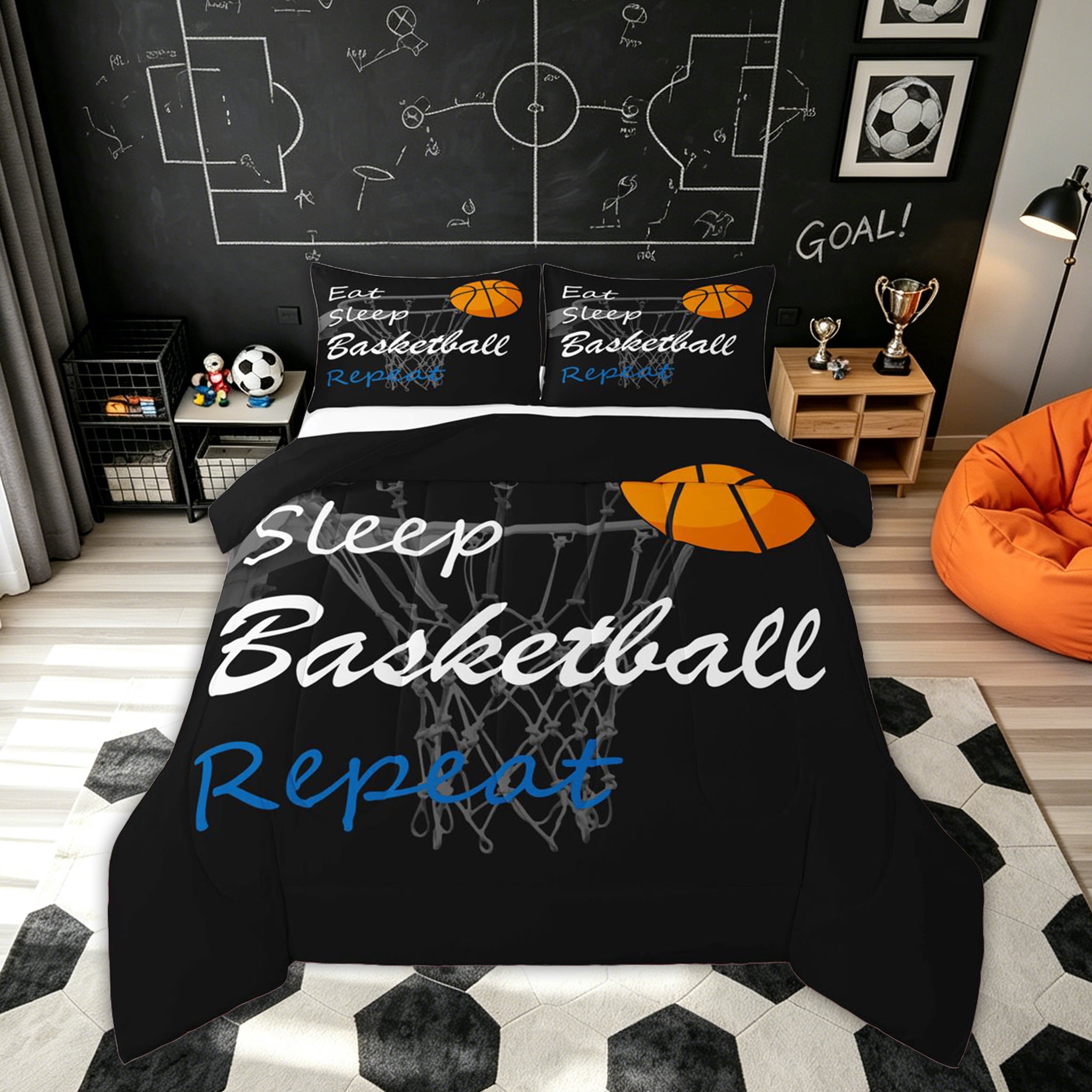 Feelyou Cartoon Basketball Queen Comforter Set for Boys, Eat Sleep ...