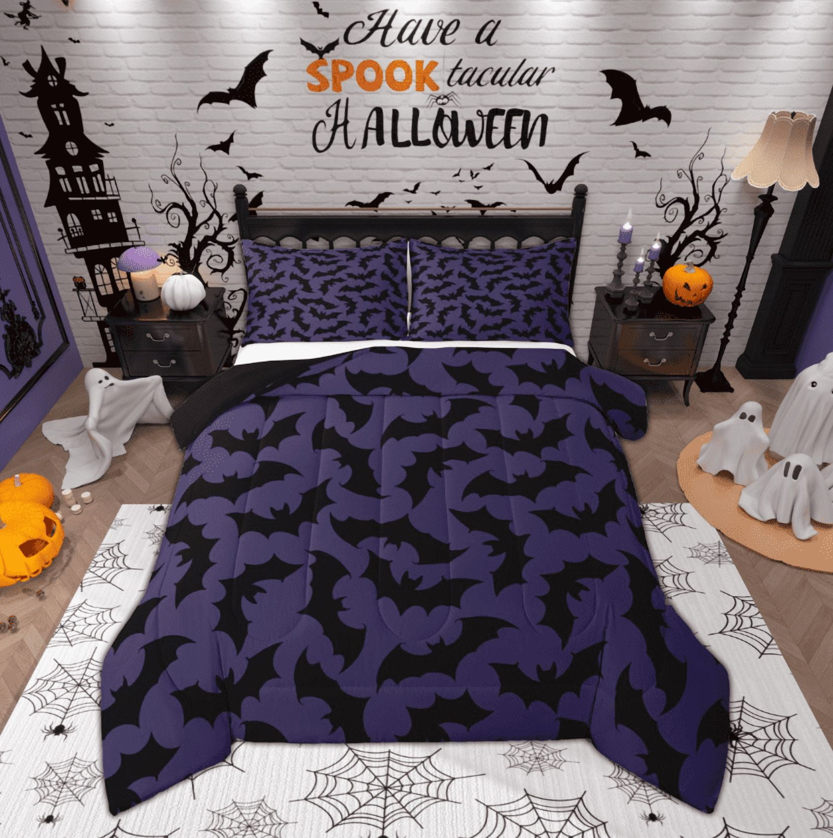 Feelyou Cartoon Bat Print Full Size Comforter Sets, Gothic Happy ...