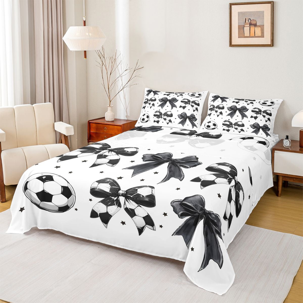 Feelyou Cartoon Black Bowknot Full Size Sheets for Kid, Football Soccer ...