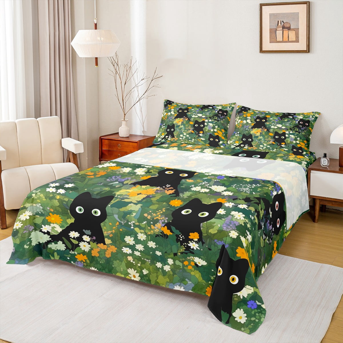 Feelyou Cartoon Black Cat Full Size Sheets for Kids Boys, Watercolor ...