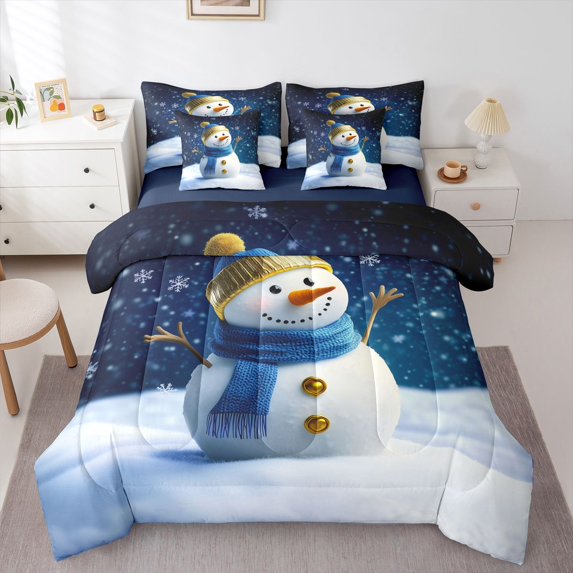 Feelyou Cartoon Blue Snowman Twin Bedding Sets 7-Piece, Dreamy Winter ...