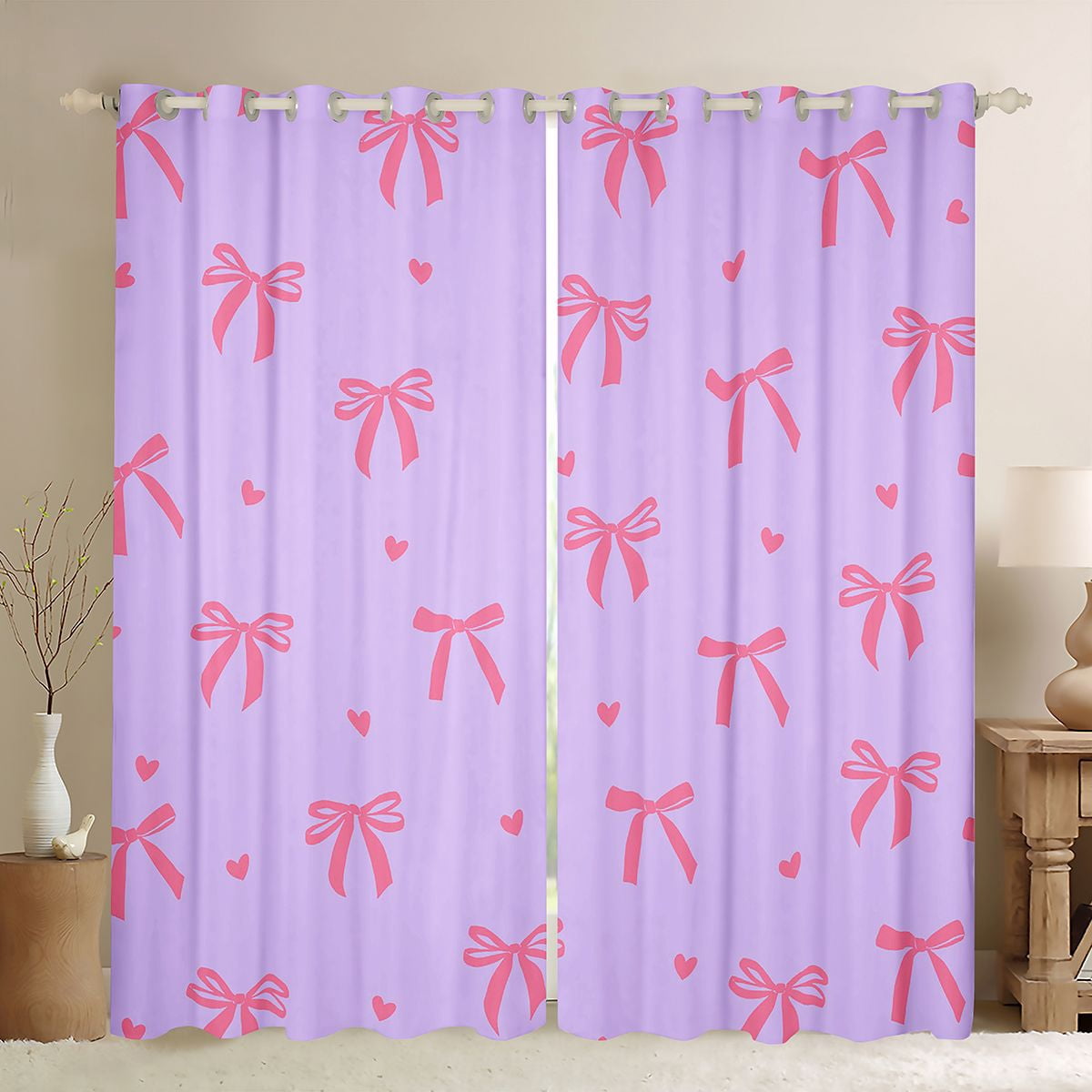 Feelyou Cartoon Bow Kids Curtains Pack of 2 (42x84 Each), Kawaii ...