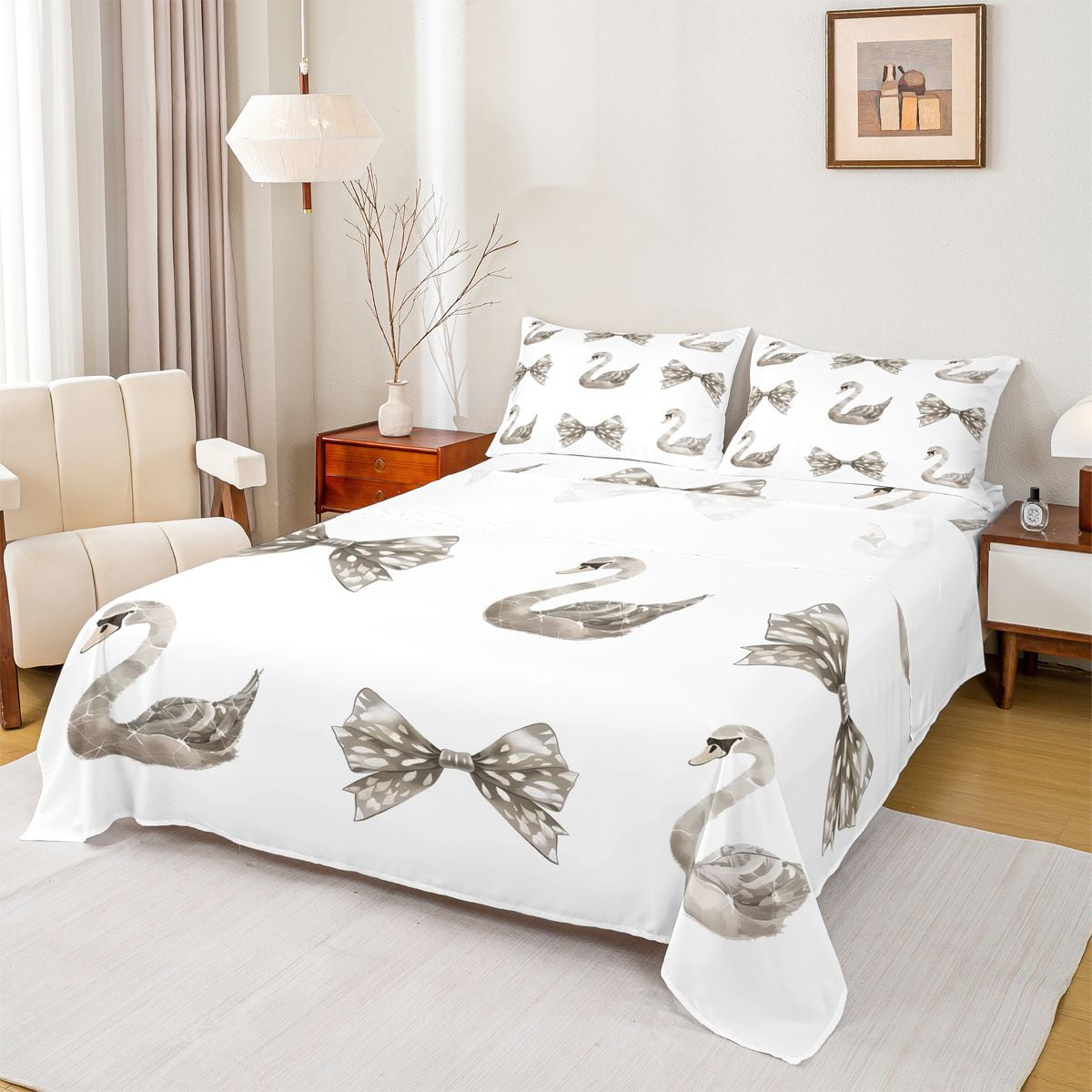 Feelyou Cartoon Bow-tie Girl Full Size Sheets, Romantic Swan Animal Bed ...