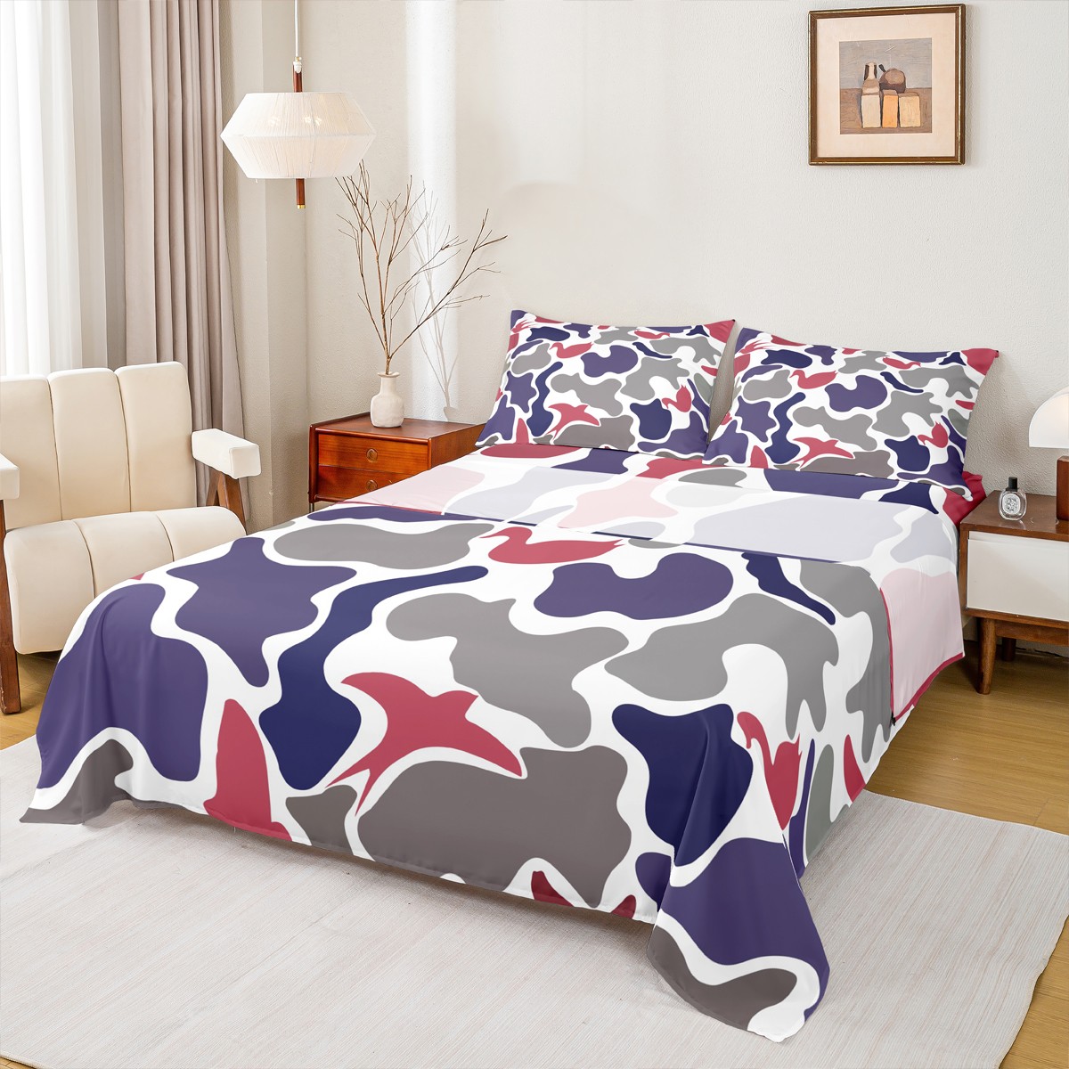 Feelyou Cartoon Camo Camouflage Full Size Sheets, Blue Square Abstract ...