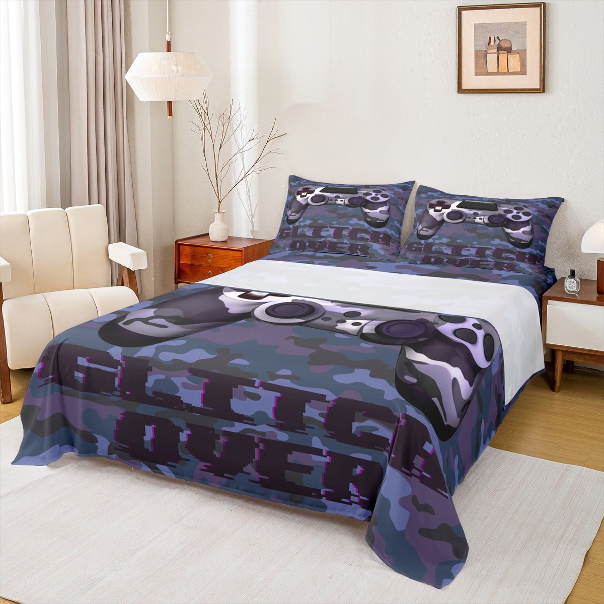 Feelyou Cartoon Camo Gamepad Bed Sheets, Blue Camouflage Abstract King ...