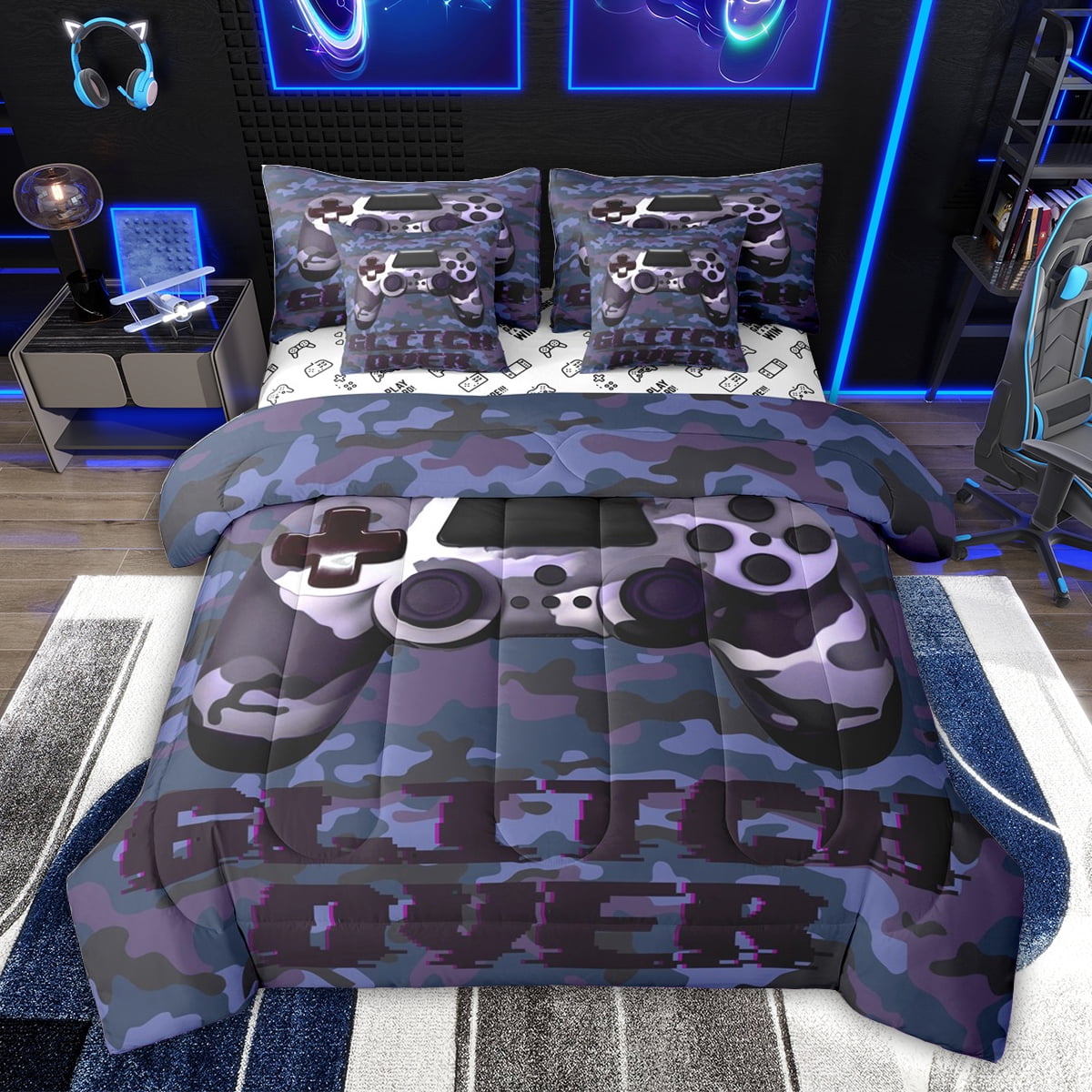 Feelyou Cartoon Camo Gamepad Bedding Comforter Set 7pcs, Blue ...