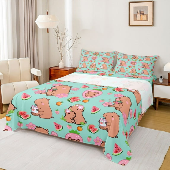 Feelyou Cartoon Capibara Full Size Sheets, Strawberry Watermelon Bed ...
