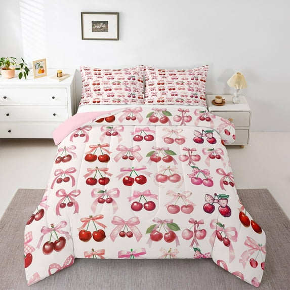 Feelyou Cartoon Cherry Bow Full Size Comforter Sets, Fashion Ribbon Bow ...
