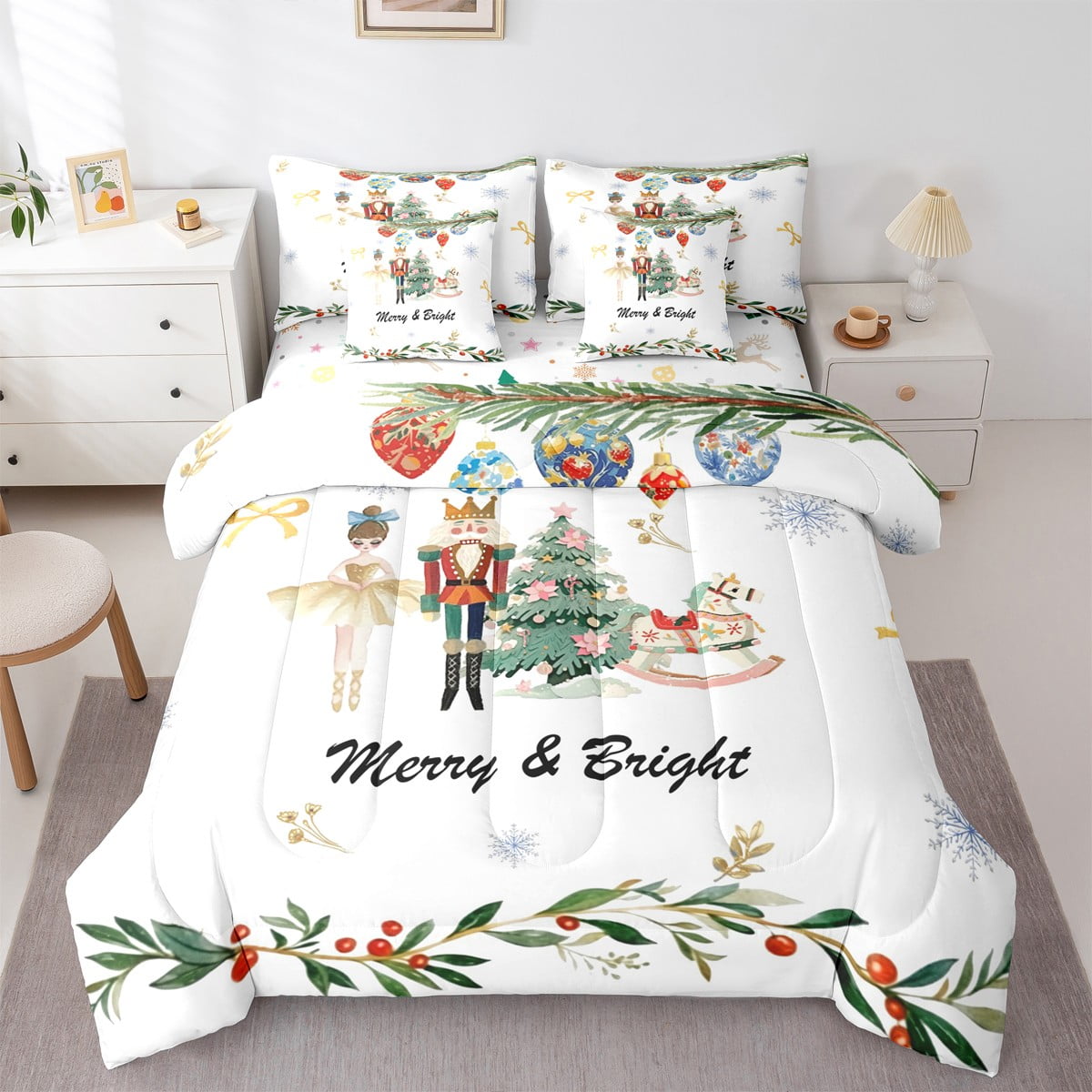 Feelyou Cartoon Christmas Nutcracker Bedding Comforter Set 7-Piece for ...