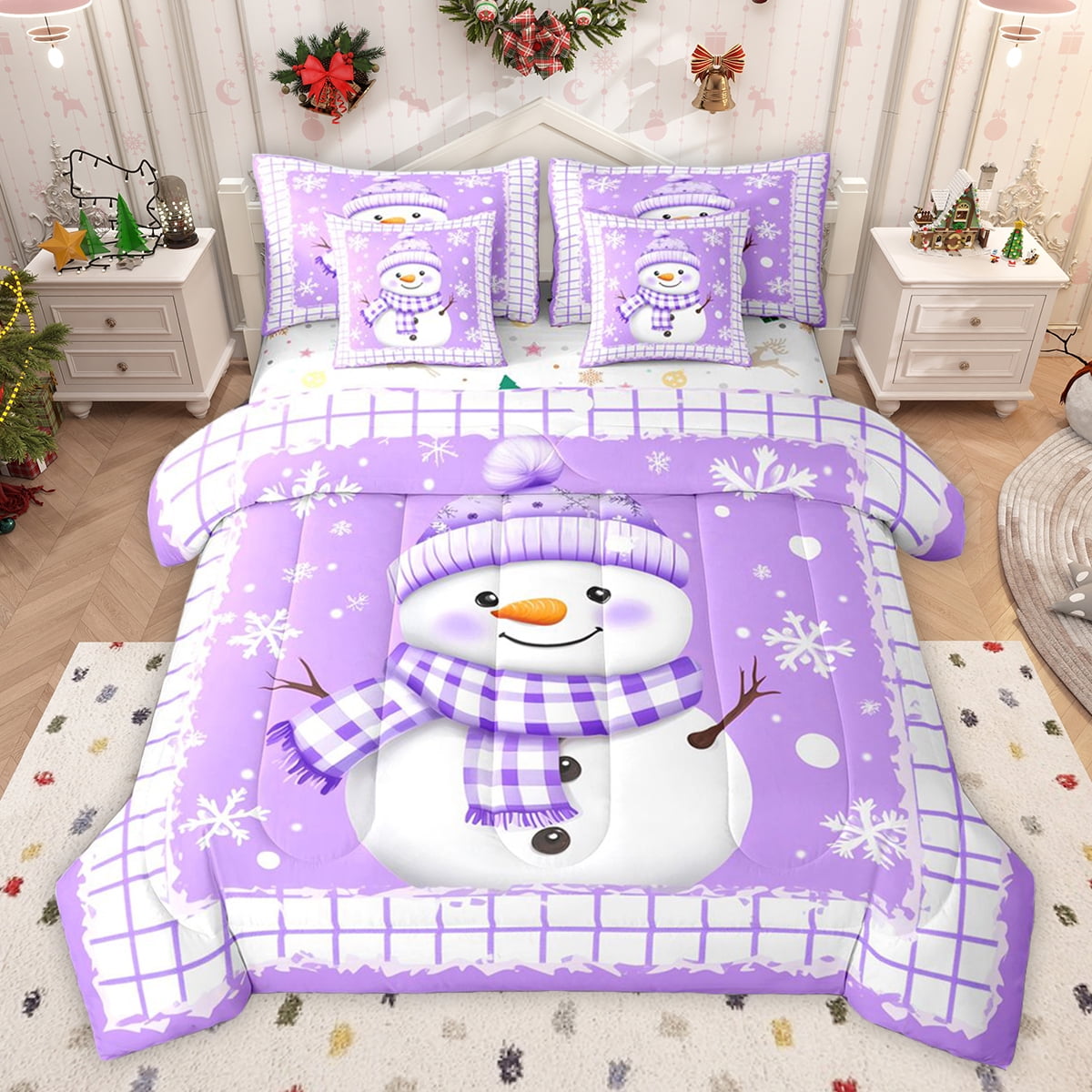 Feelyou Cartoon Christmas Snowman Twin Bedding Sets 7-Piece, Happy New ...
