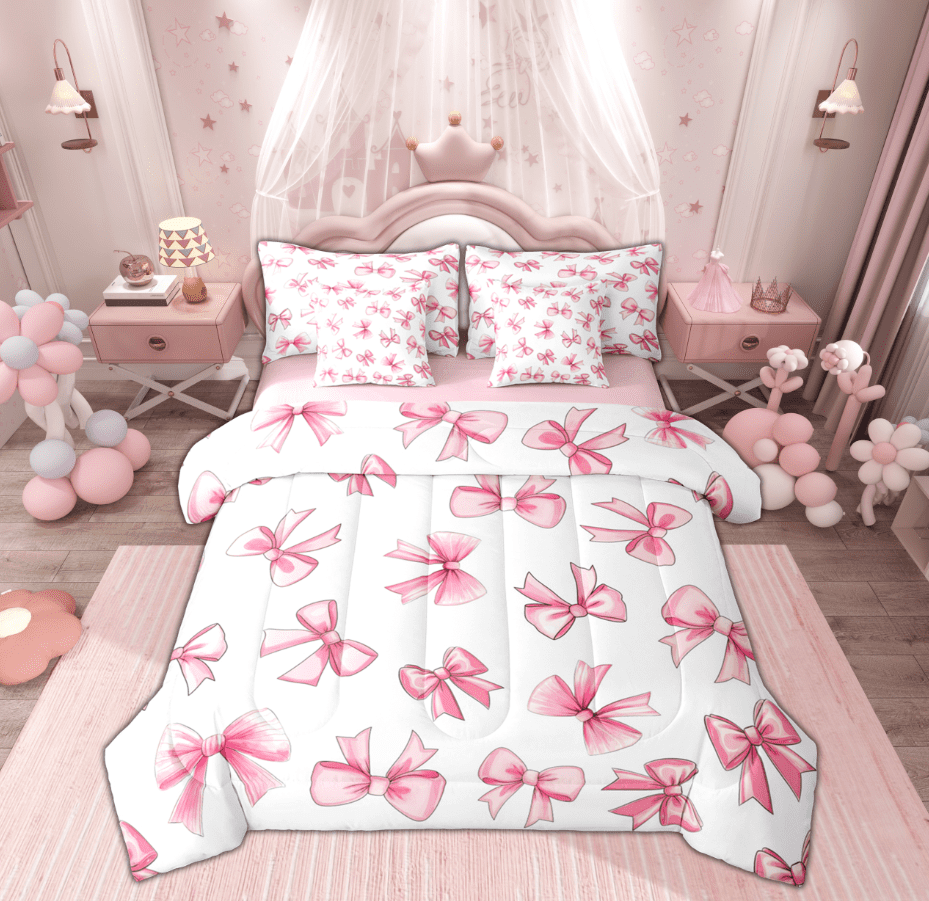Feelyou Cartoon Cute Bow Bedding Comforter Set 7pcs for Kid, Princess ...