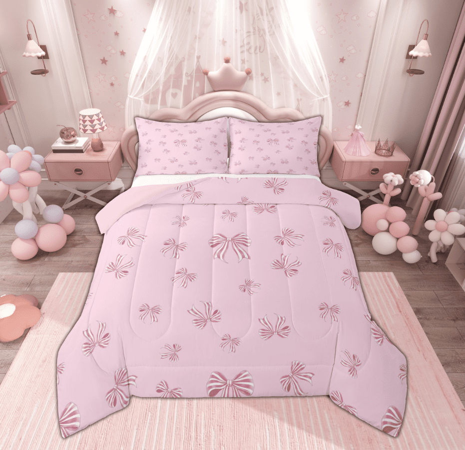 Feelyou Cartoon Cute Bow Full Size Comforter Sets for Kid, Princess ...