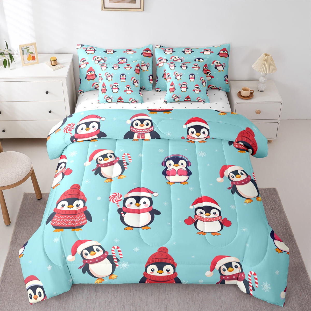 Feelyou Cartoon Cute Penguin Bedding Comforter Set 7pcs, Merry ...