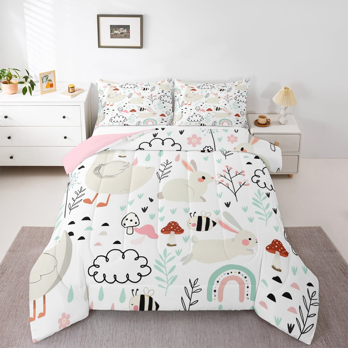Feelyou Cartoon Cute Rabbit Full Size Comforter Sets for Kid, Kawaii ...