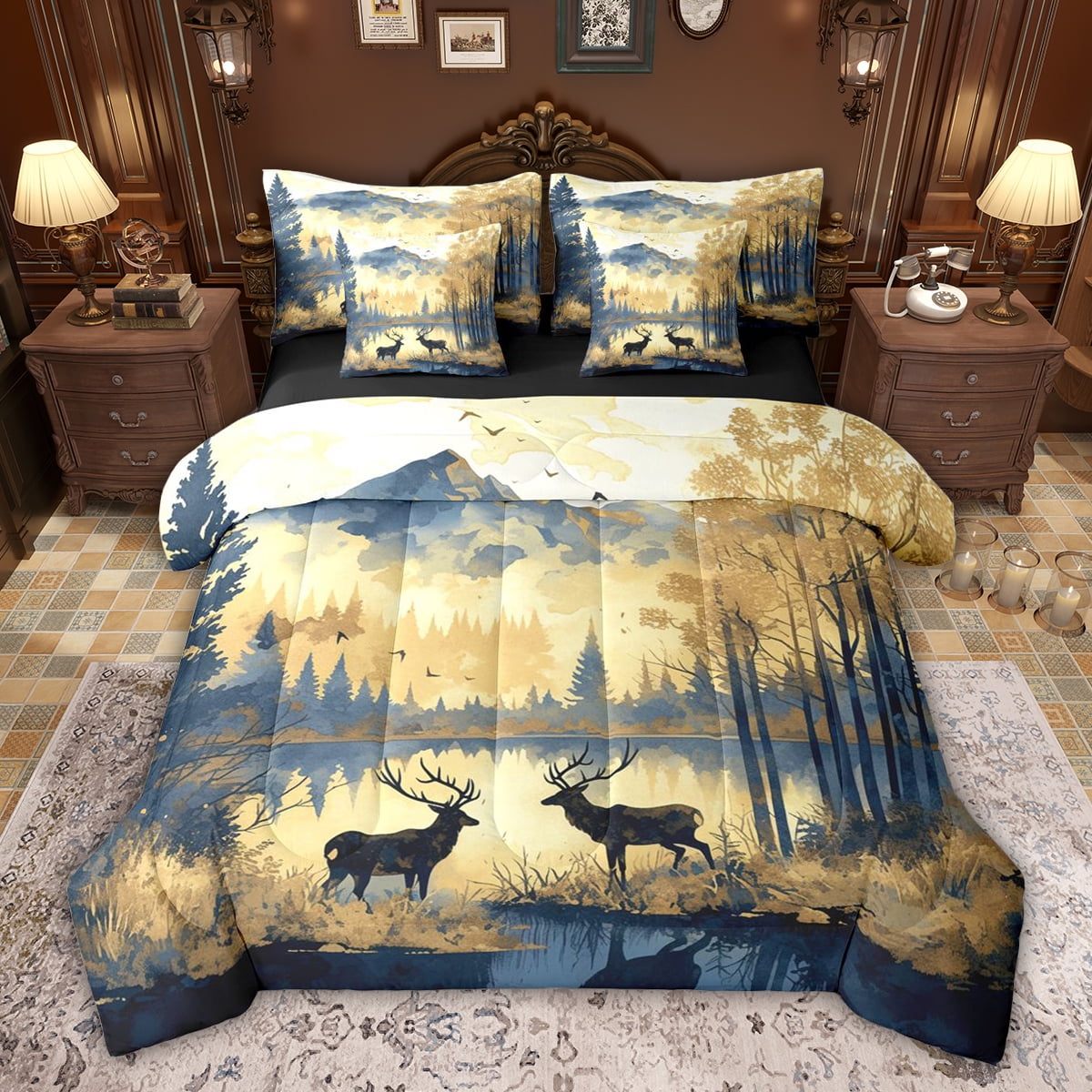 Feelyou Cartoon Deer Moose Twin Bedding Sets 7-Piece, Western Rustic ...