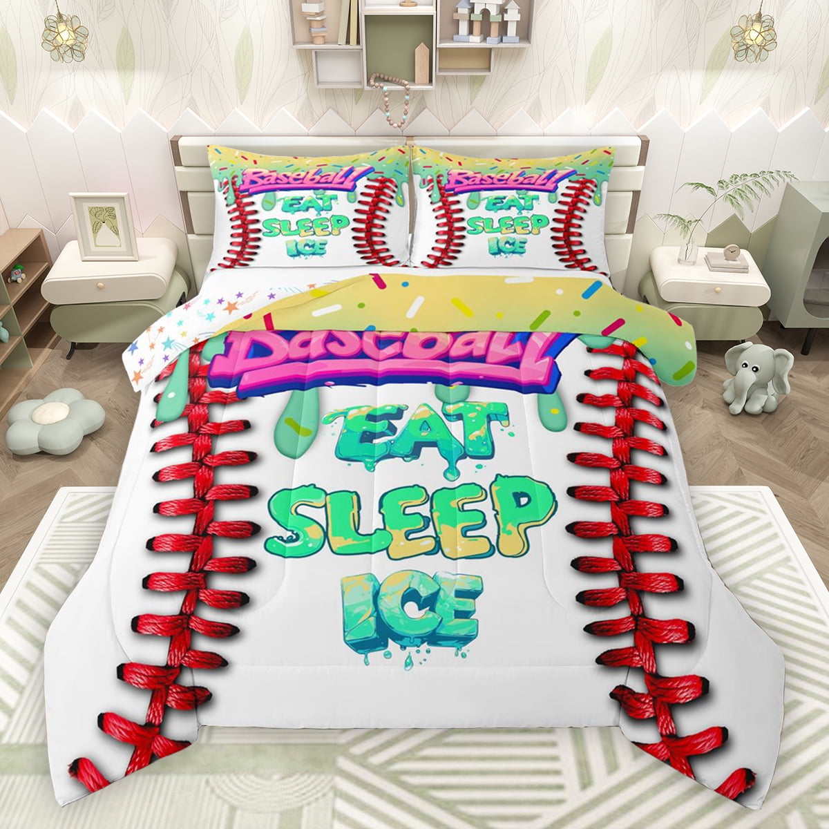 Feelyou Cartoon Desserts Kids Full Size Comforter Sets, Baseball Ice ...