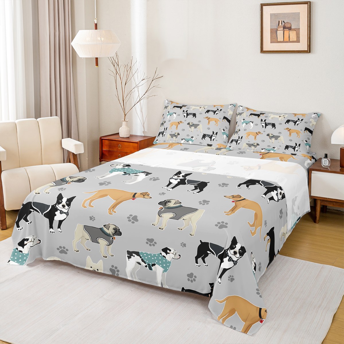 Feelyou Cartoon Dog Full Size Sheets, Pug Golden Retriever Border ...