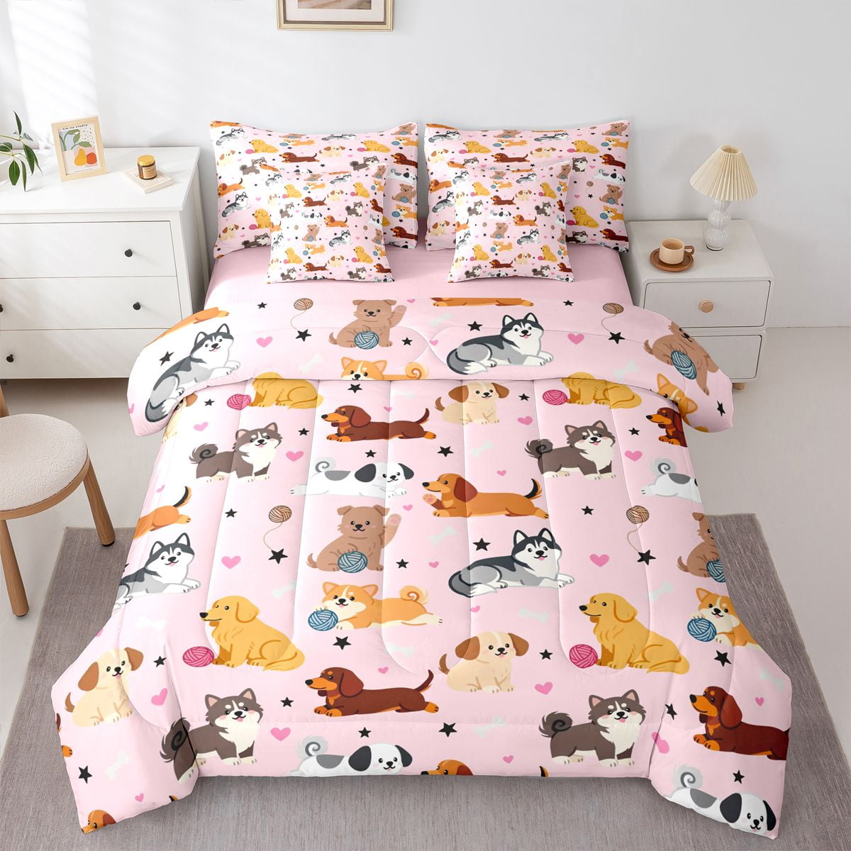 Feelyou Cartoon Dog Pug Bedding Comforter Set 7pcs, Kawaii Dachshund ...