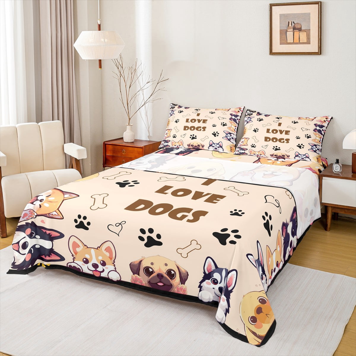 Feelyou Cartoon Dogs Bed Sheets for Boys Girls, Kawaii Pug Corgi ...