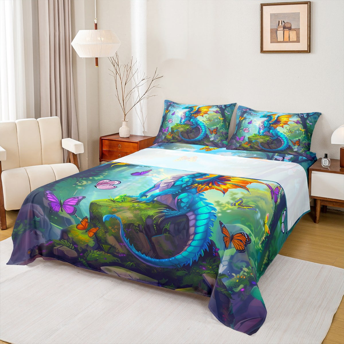 Feelyou Cartoon Dragon Full Size Sheets for Kids, Colorful Butterfly ...