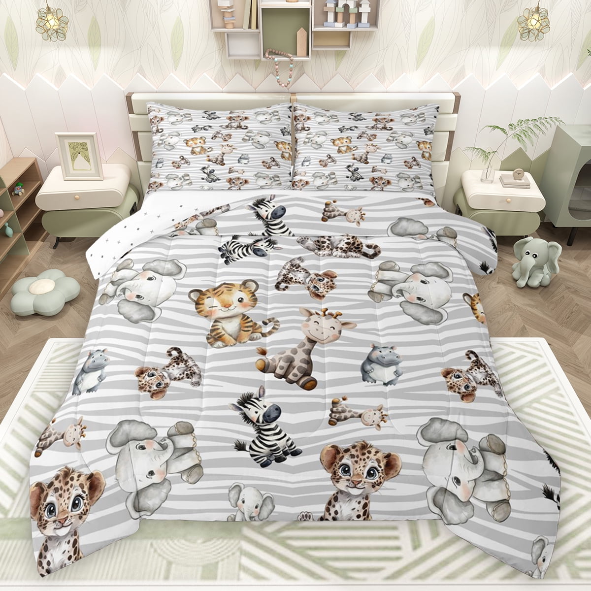 Feelyou Cartoon Elephant Tiger Full Size Comforter Sets, Cute Leopard ...