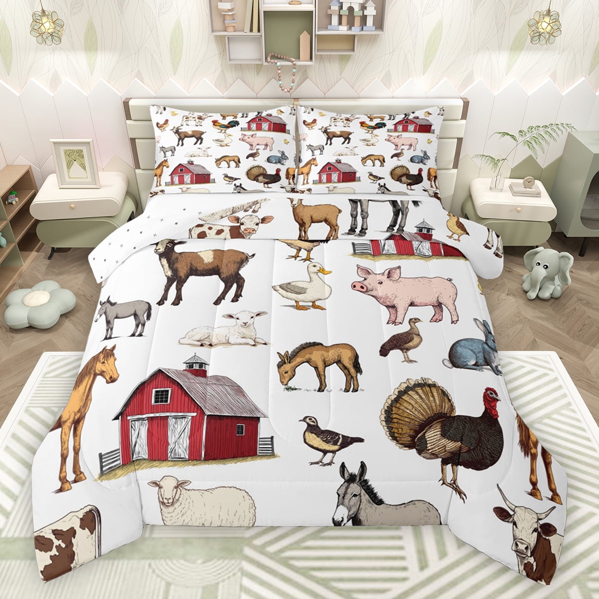 Feelyou Cartoon Farm Animal Full Size Comforter Sets for Kids, Rustic ...