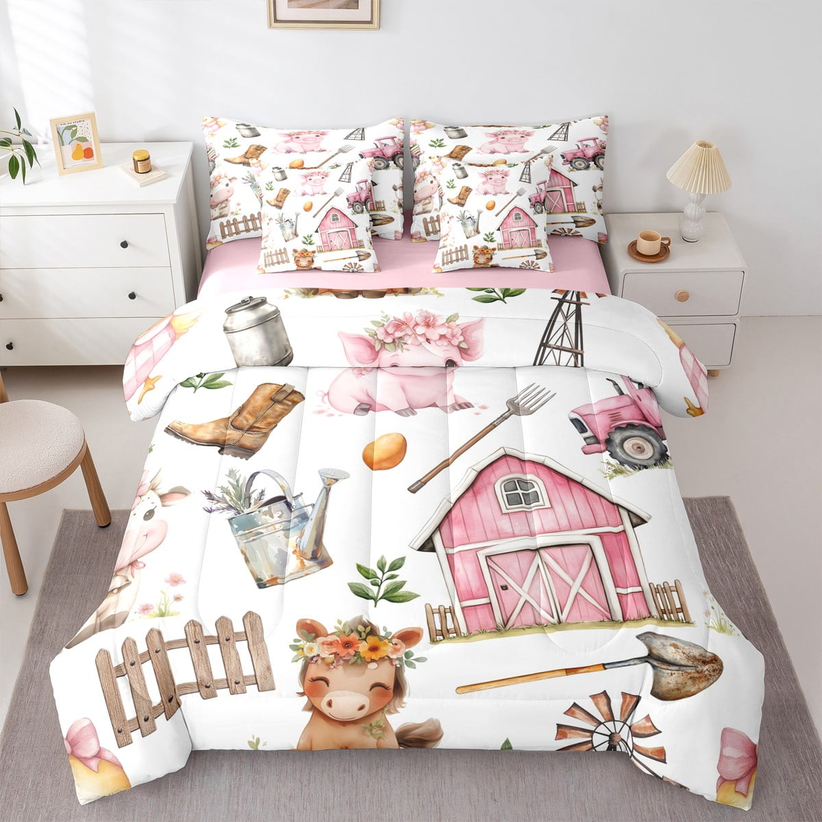 Feelyou Cartoon Farm Donkey Bedding Comforter Set 7pcs for Child, Pink ...