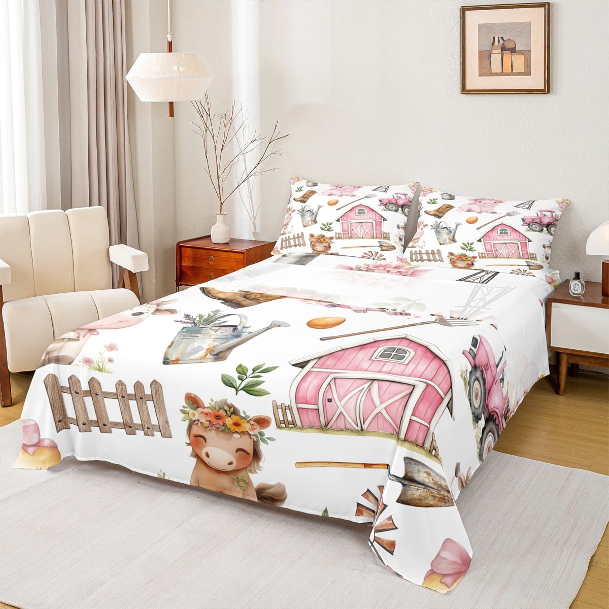 Feelyou Cartoon Farm Donkey Full Size Sheets for Child, Pink Rustic ...