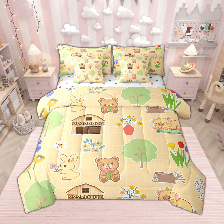 Feelyou Cartoon Farmhouse Bedding Comforter Set 7-Piece for Kids ...