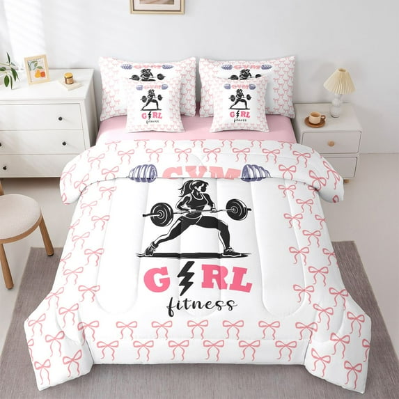 Feelyou Cartoon Fitness Bedding Comforter Set 7pcs, Cute Ribbon Bowknot ...