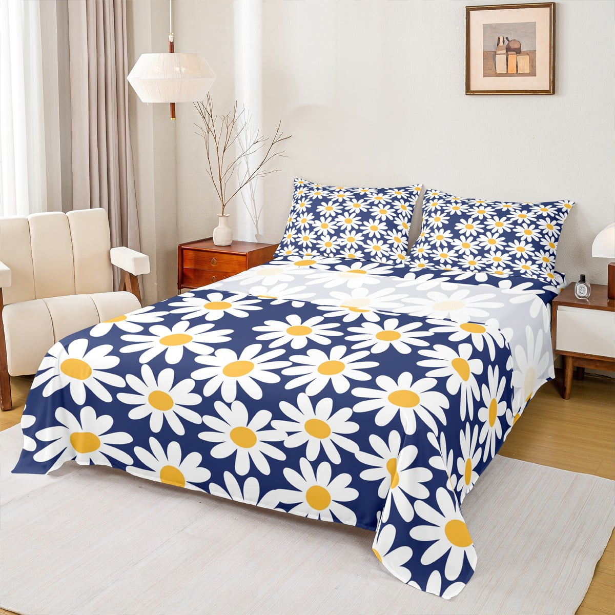 Feelyou Cartoon Flower Floral Queen Sheet Sets for Kid, Rustic Groovy ...