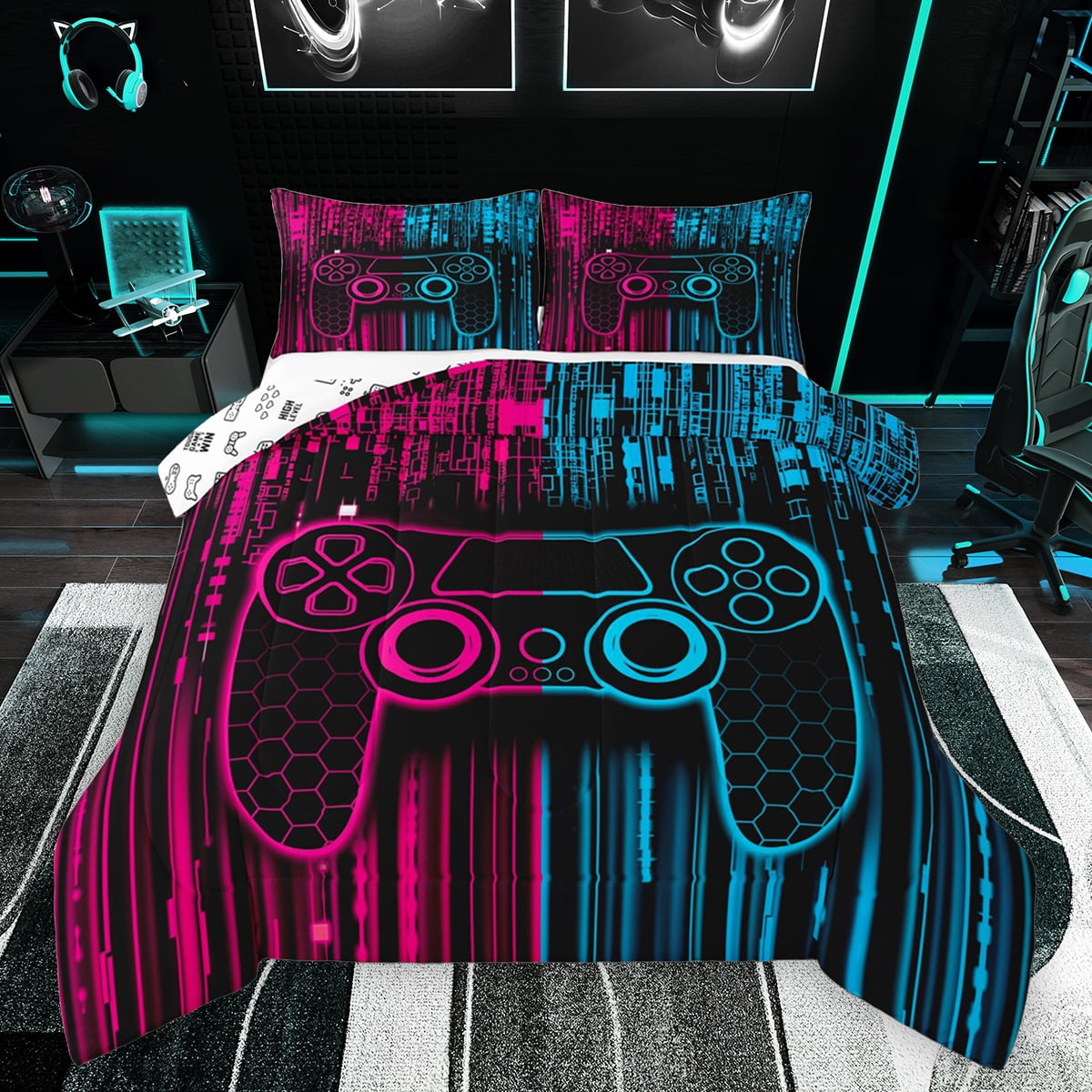 Feelyou Cartoon Game Console Bedding Comforter Set for Boys, Pink Blue ...