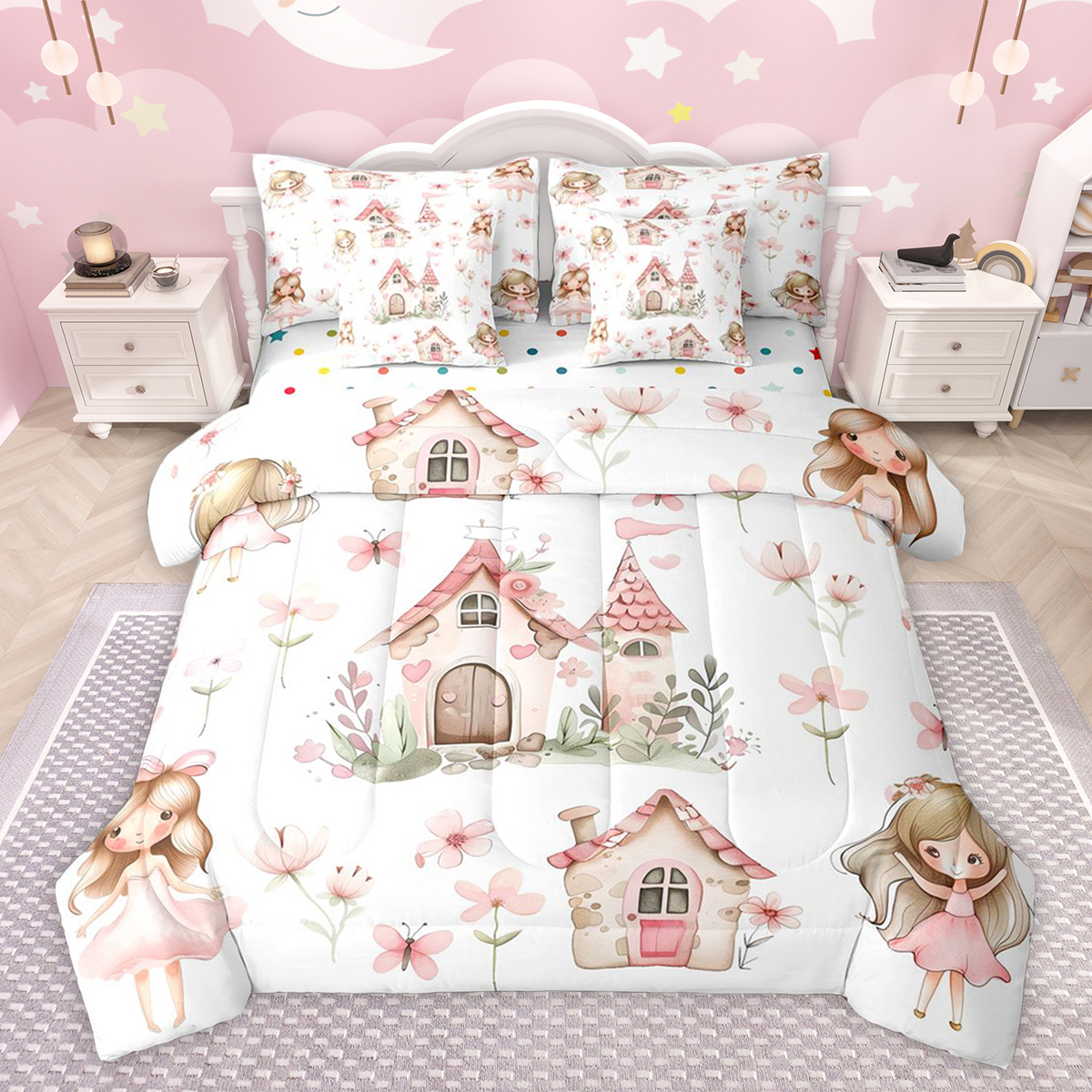 Feelyou Cartoon Girl Angel Bedding Comforter Set 7pcs for Kid, Dreamy ...