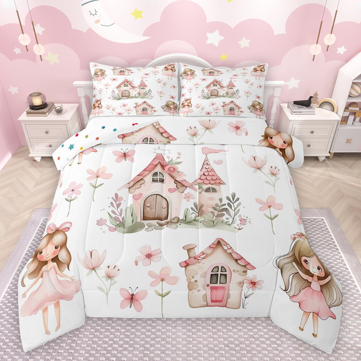 Feelyou Cartoon Girl Angel Full Size Comforter Sets for Kid, Dreamy ...