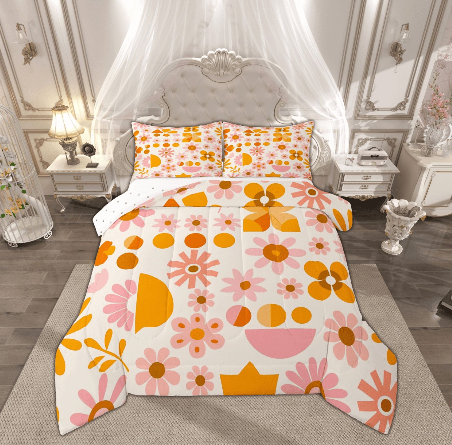 Feelyou Cartoon Groovy Flower Full Size Comforter Sets for Kids, Rustic ...