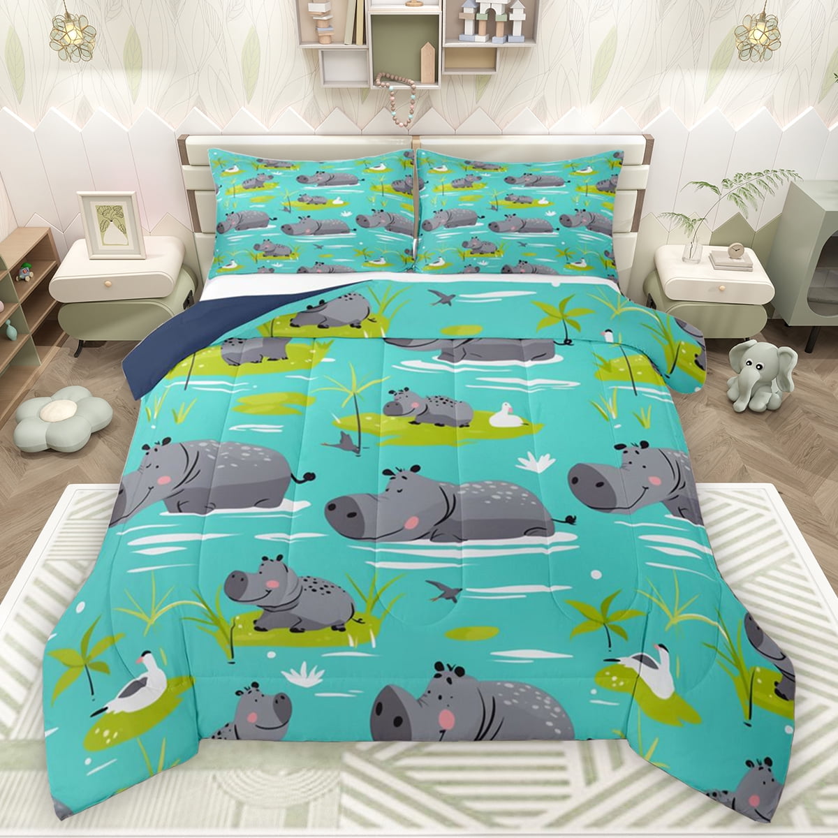 Feelyou Cartoon Hippo Child Full Size Comforter Sets, Kawaii Duck ...